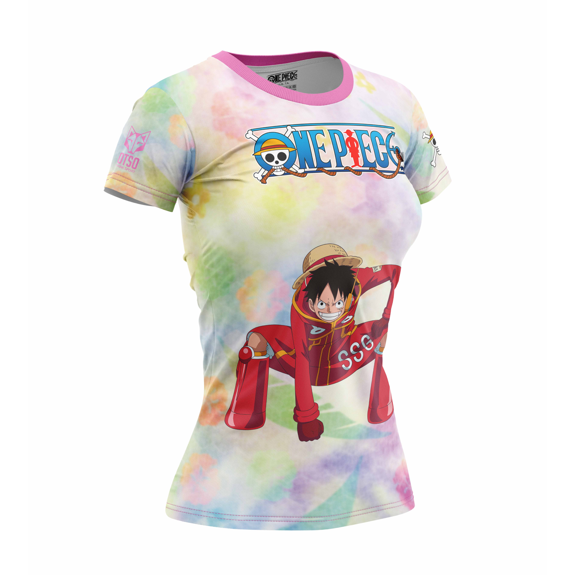 Short sleeve t-shirt women - One piece egghead luffy and the crew pink ...